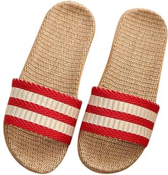 Frcolor Pantoufles Maison Lin Respirantes été Semelle Souple Antidérapante Confort Intérieur pour Femmes Usage Intérieur Toutes Saisons Légères et Silencieuse