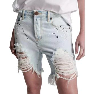 One Teaspoon Boyfriend Denim Shorts mit Fransensaum - - Shorts - Damen - Blau - W23
