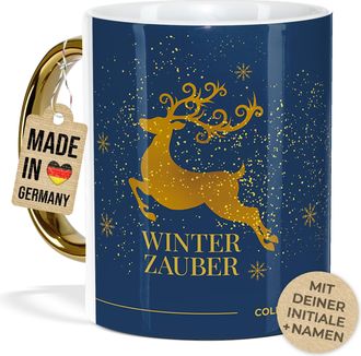 Tassendruck Personalisierte Weihnachtstasse mit Initiale, Name - Collecting Moments Nr. 21 Winterzauber - Geschenk f&uuml;r Freunde & Familie zu Weihnachten - XXL-Druc