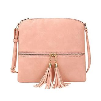 Generic Sac &agrave; bandouli&egrave;re r&eacute;glable en cuir de couleur unie pour femme - Grande capacit&eacute; - Double fermeture &eacute;clair - Polyvalent - Sac &agrave; bandouli&egrave;re simple - Gr