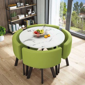 Generic 5-teiliges rundes Konferenztisch-Set, 1 Tisch und 4 St&uuml;hle, K&uuml;chentisch, Fr&uuml;hst&uuml;cksbar-Set, runder Tisch und St&uuml;hle f&uuml;r Esszimmer, K&uuml;che