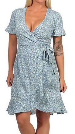 Only Only Onlolivia S/S WVN Noos Robe, Bleu foncé/Two Tone Flower, 38 Femme