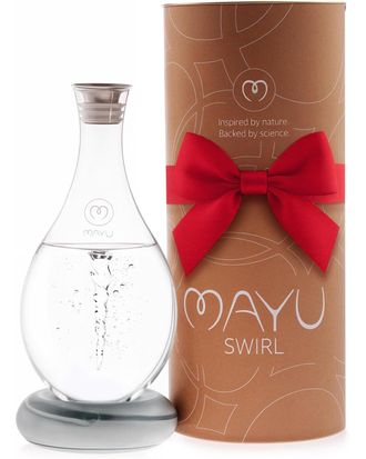 Mayu Water Swirl - edle Wasserkaraffe mit nat&uuml;rlicher Wirbelbewegung, 100% Borosilikatglas, handgefertigtes Porzellan, 1,5 Liter, Graystone