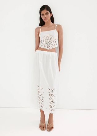 Mango Jupe midi avec d&eacute;tails brod&eacute;s blanc cass&eacute; - Femme - XS - MANGO