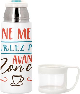 Fabulous Thermoskanne aus Edelstahl mit integrierter Tasse - Bitte sprechen Sie mich nicht vor Mein Espresso - 350 ml - Thermosflasche