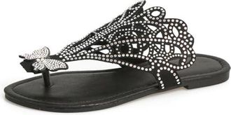 Generic Tongs plates d&eacute;t&eacute; pour femme - Paillettes - Style Rhineston - D&eacute;ocr - L&eacute;g&egrave;res et d&eacute;contract&eacute;es - Pour la plage, Noir, 40.5 EU