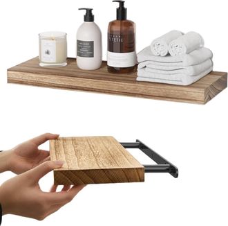 Generic Badezimmer-Schweberegal aus massivem Holz, 40 cm, rustikales Wandregal f&uuml;r Toilettenartikel, Pflanzen, Aufbewahrung; Auch f&uuml;r Wohnzimmer- und Schlafzi