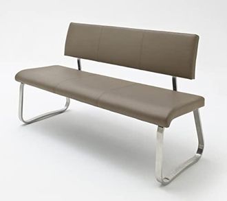 Robas Lund Esszimmersitzbank mit Rückenlehne in Leder, Sitzbank Belastbar bis 280 Kg, Küchensitzbank cappuccino