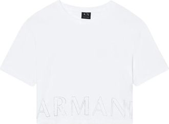 A|X Armani Exchange Femme, Tops, Blanc, Taille: 38 FR Crew Neck Logo T-Shirt