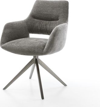 DELIFE Drehstuhl Yago-Flex mit Armlehnen Boucl&eacute; Soft Schlamm Kreuzgestell breit Graphit 360&deg; drehbar Wippfunktion Taschenfederkern, Esszimmerst&uuml;hle