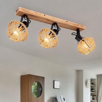 Globo Lighting Plafonnier Spot de plafond 3 flammes Lampe de salon imitation bois Plafonnier