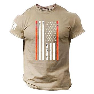Generic T-shirt d&eacute;t&eacute; pour homme - Logo du drapeau am&eacute;ricain - T-shirt d&eacute;contract&eacute; &agrave; manches courtes - T-shirt classique d&eacute;contract&eacute; pour homme, Kaki-1., 6XL