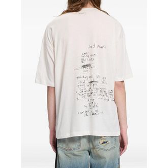 Ann Demeulemeester Cotton Jersey with Text Print T-Shirt - White