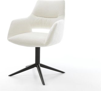 DELIFE Drehstuhl Yago-Flex mit Armlehnen Boucl&eacute; Soft Beige Fu&szlig;kreuz Schwarz 360&deg; drehbar Wippfunktion Taschenfederkern, Esszimmerst&uuml;hle