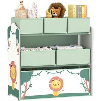 HOMCOM Meuble rangement enfant &agrave; 3 niveaux, &eacute;tag&egrave;re de rangement pour jouets enfants avec 6 bo&icirc;tes en tissu amovibles, vert-Vert
