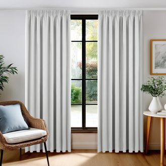 Deconovo Leinen Verdunklungsvorhang mit Kr&auml;uselband, 100% Blickdicht, Thermo & Schallschutz, Leinenoptik Blackout Gardine f&uuml;r Wohnzimmer, H245 x B140 cm, Silbe