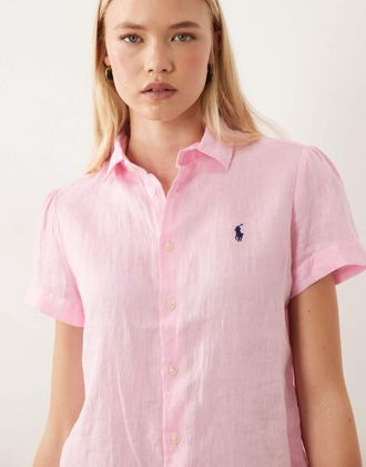 Polo Ralph Lauren Kurz&auml;rmliges, sportliches Hemd aus Webstoff in Rosa