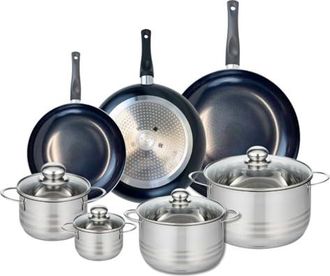 Fackelmann ELO 9752450 Batterie de cuisine 7 pi&egrave;ces, Ensemble de 3 Po&ecirc;les de cuisson 24, 28 et 32 cm et 4 faitouts 12, 16, 20 et 24 cm Elo Prima Brillant, inox, 