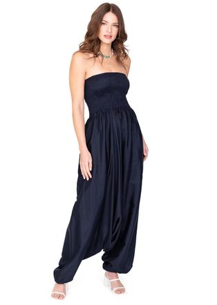 Likemary Jumpsuit Damen Sommer - vielseitiger 2-in-1 Einteiler - Overall l&auml;sst sich in Haremshose umwandeln - flie&szlig;endes Bein, Taschen und elastische B&uuml;ndchen 