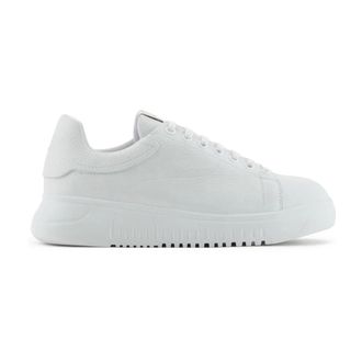 Emporio Armani Femme, Chaussures, Blanc, Taille: 41 EU Baskets en Cuir Blanc