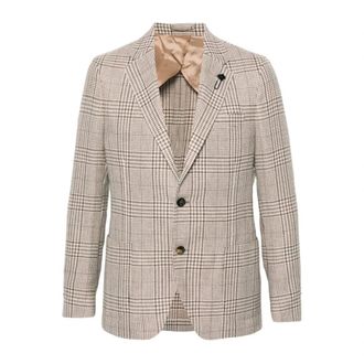 Lardini Karierte Jacke aus Alpaka-Woll-Seidenmischung - - Jackets - Herren - Beige - XL