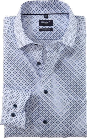 Olymp Herren Businesshemd Langarm Luxor,Rotationsdruck auf y/d Dobby,465 Modern Fit 20,19 Global Kent,Weiss 00,43