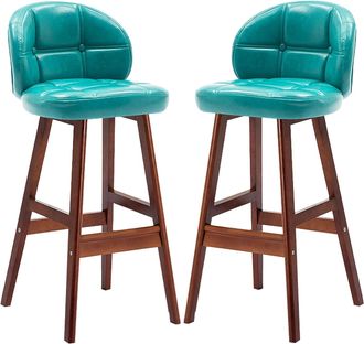 Generic Vintage-Barhocker mit PU-Lederpolsterung und Holzbeinen, R&uuml;ckenlehnenhocker f&uuml;r K&uuml;chentheke, Esszimmer, Couchtisch