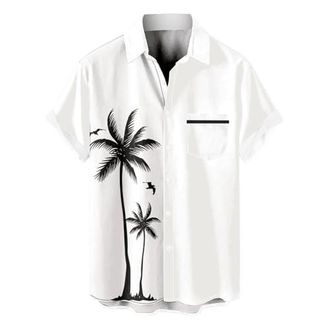 Generic Chemise de plage pour homme grande et grande taille - Chemise d&eacute;t&eacute; imprim&eacute;e boutonn&eacute;e - Chemise d&eacute;contract&eacute;e &agrave; col &agrave; revers - Haut &agrave; manches courtes -