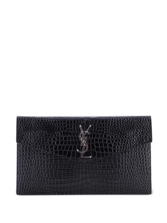Saint Laurent Uptown Pouch Crocodile Embossed Leather clutch bag - Schwarz