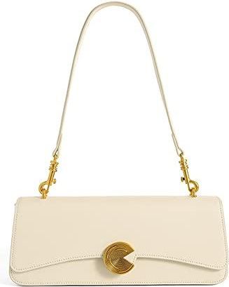 Generic Sac &agrave; bandouli&egrave;re en cuir v&eacute;ritable pour femme, petit sac &agrave; bandouli&egrave;re en cuir de vachette tendance, sac &agrave; main &eacute;l&eacute;gant pour femme, blanc, small