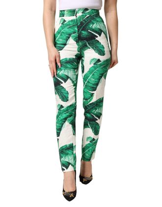 Dolce & Gabbana Womens Green Leaf Print Trousers White