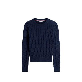 Tommy Hilfiger Pull droit &agrave; col rond en maille c&ocirc;tel&eacute;e de coton
