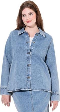 Ulla Popken Jeans-shaket, Hemdkragen, Langarm, Biobaumwolle Vestes et Blazers dintérieur, Bleu Denim, 50-52 Femmes