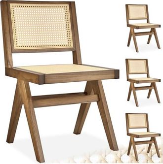 TecTake Lot de 4 Chaises de Salle &agrave; Manger Design en Ch&ecirc;ne Bois Massif & Cannage Chaise de Table &agrave; Manger Chaise Confortable Meuble Salon pour Coiffeuse, Cham