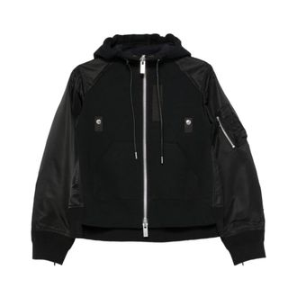 sacai Zip-Up Hoodie mit Materialmix-Eins&auml;tzen - - Sweatshirts & Hoodies - Damen - Schwarzk - S