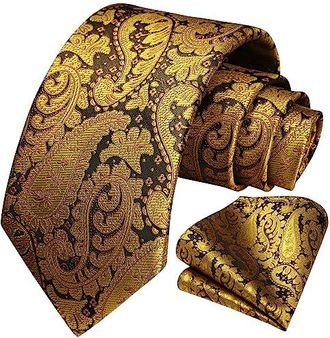 Hisdern Cravates hommes Paisley Floral Cravate Mouchoir Set et Pocket Square or, Taille unique