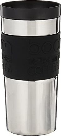 Bodum 11093-01 Travel Mug, 0.35 L, Reisebecher Edelstahl 8.5 x 8.5 x 18 cm, schwarz