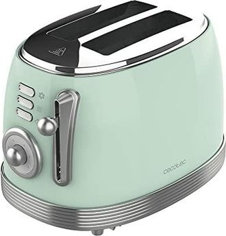 Cecotec Toaster Toast&Taste 800 Vintage Light Green, 850 W, Doppelte Extra breite Kurzschlitze von 3,8 cm, 2 Toastscheiben, Edelstahl-Finish, Vintage-Stil, 3 