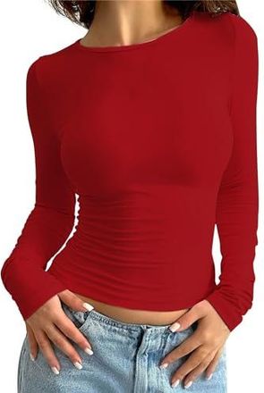 Generic Bottes Sexy Grande Taille T-Shirt irr&eacute;gulier &agrave; Manches Longues et col Rond pour Femmes, Couleur Unie, &agrave; la Mode, d&eacute;contract&eacute; Tailleur Ensemble Chic Gr