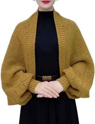 Generic Manteau ch&acirc;le Tendance en Tricot ajour&eacute;, Cardigan l&eacute;ger et Ample pour Femme (Yellow)