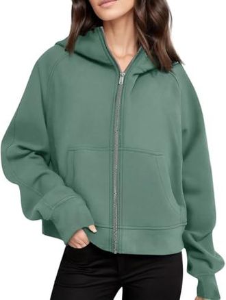 Generic Sweat &agrave; capuche &agrave; poche zipp&eacute;e pour femme - Style sportif et &eacute;l&eacute;gant - Coupe ample - Pour le fitness et les loisirs, Vert, XL