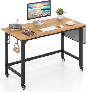 Giantex Bureau Ordinateur de 120 cm, 4 roulettes Universelles, Sac Lat&eacute;rale D&eacute;tachable, 2 Crochets, Cadre en M&eacute;tal, Charge 100 kg, Bureau Informatique pour Ch