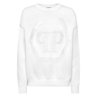 Philipp Plein Gestrickter Pullover Rundhals Langarm Hexagon - - Knitwear - Damen - Wei&szlig; - M