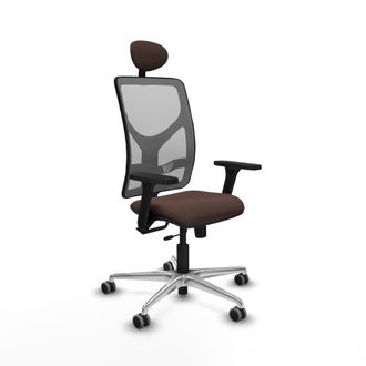 Piqueras y Crespo B&uuml;rostuhl mit 3D-Armen, h&ouml;henverstellbarer Lendenwirbelst&uuml;tze und festem Kopfteil, ausgestattet mit Syncro/Traslack und Schneideschaum, Grau/Dunkelbra