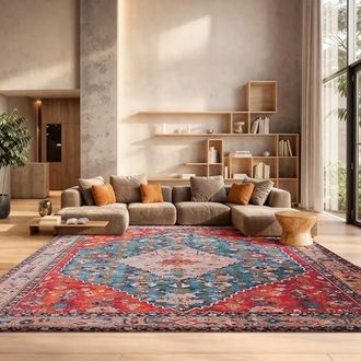 Safavieh Traditionell Teppich f&uuml;r Rug Ideal f&uuml;r stark frequentierte Bereiche - Maschinenwaschbar und rutschfest - Tucson Collection, Kurzer Flor, in Beige und 