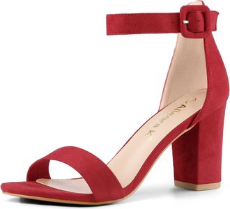 Allegra K Damen High Chunky Heel Schnalle Kn&ouml;chelriemen Sandalen Rot 39