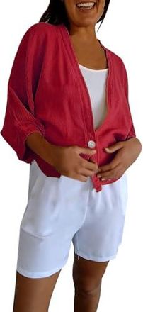 Generic Veste décontractée pour femme, style rétro artistique, grande taille, courte, ample, décontractée, deux boutons, petite Veste Femme Longue Jeans Coupe