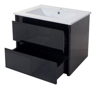 Hhg Waschbecken + Unterschrank HHG-614, Waschbecken Waschtisch Badezimmer, hochglanz 50x60cm schwarz