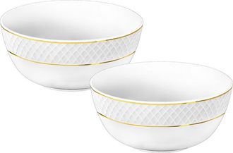 Wilmax England Wilmax - Salatschalen - 2 Stück - Ø 18cm - Porzellan - Weißer Schüssel - Schale mit Goldmuster - 1300 ML - Für Snacks, Salat - Elegant und Kratzfest -
