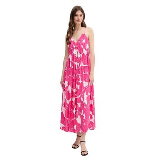 Marc Aurel Robe longue imprim&eacute; floral col V - Femme - Robes - Rose - Taille: 42 FR